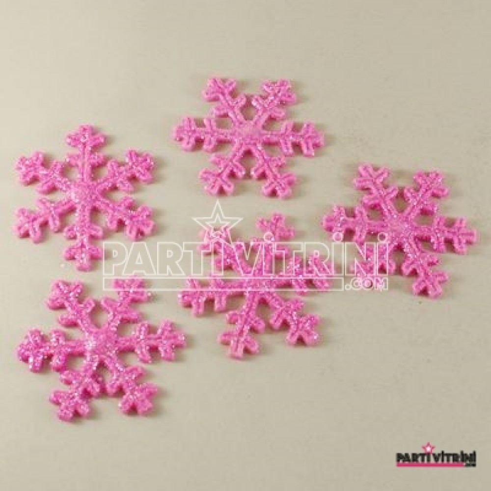 Pembe Sim Kaplı Plastik Kar Tanesi 5 Adet 6.5 Cm